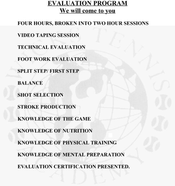 Evaluation Program – Wickstennis Academy